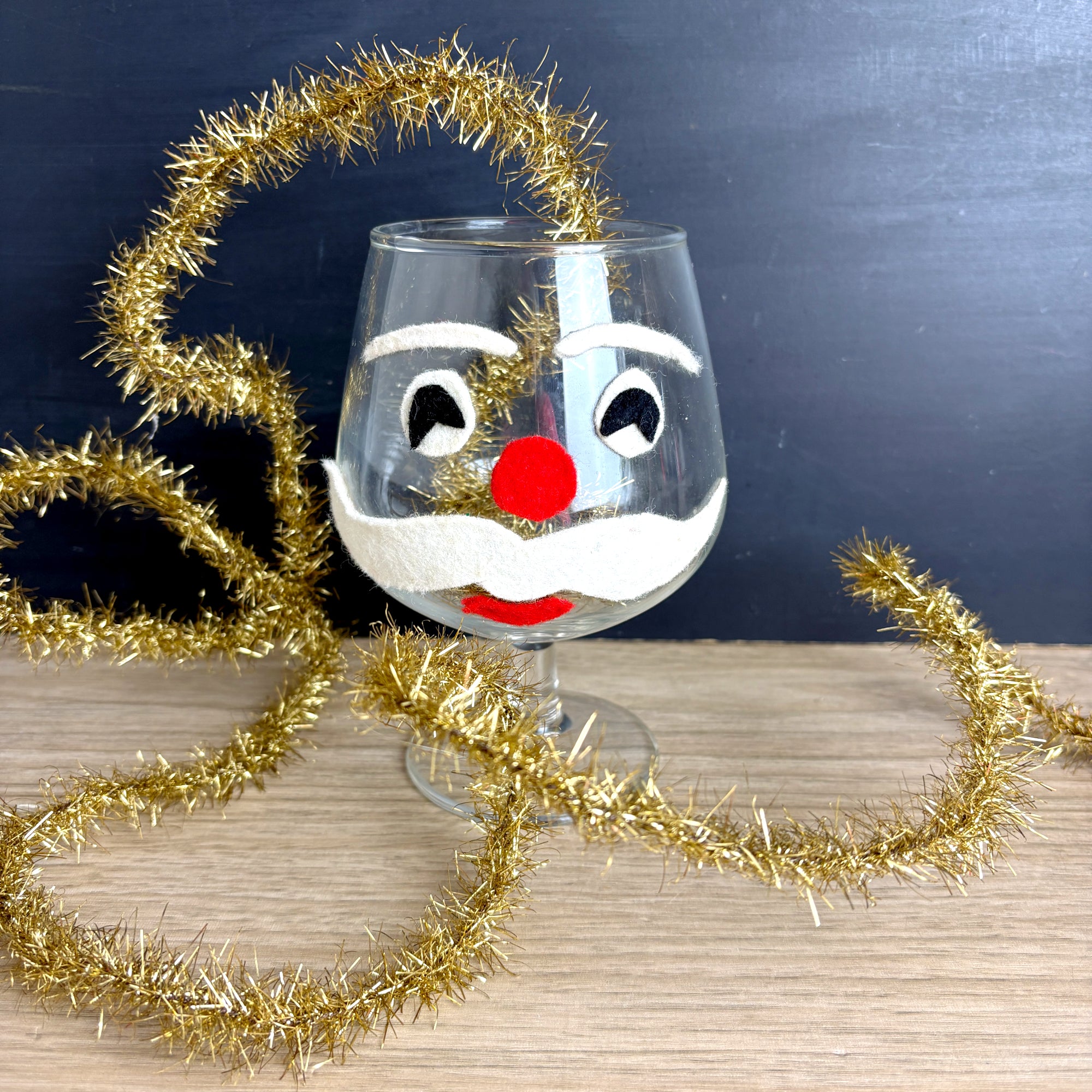 Vintage 1960s Santa brandy snifter craft – felt face candy dish – retr ...
